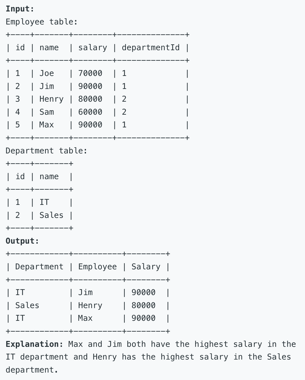  SQL LeetCode 184 Department Highest Salary