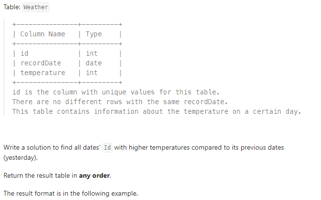 [SQL 코딩테스트] Rising Temperature