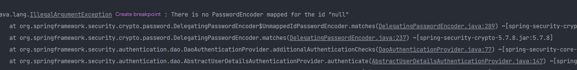 [error] There is no PasswordEncoder mapped for the id "null"