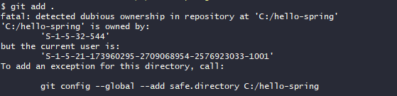 [GIT] fatal: detected dubious ownership in repository 오류