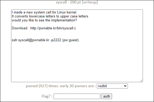 [Pwnable.kr] syscall