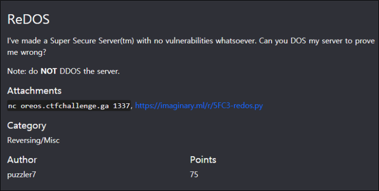 [2021-ImaginaryCTF-round9] ReDOS