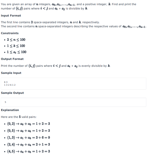 Hackerrank | Divisible Sum Pairs Hackerrank | Divisible Sum Pairs