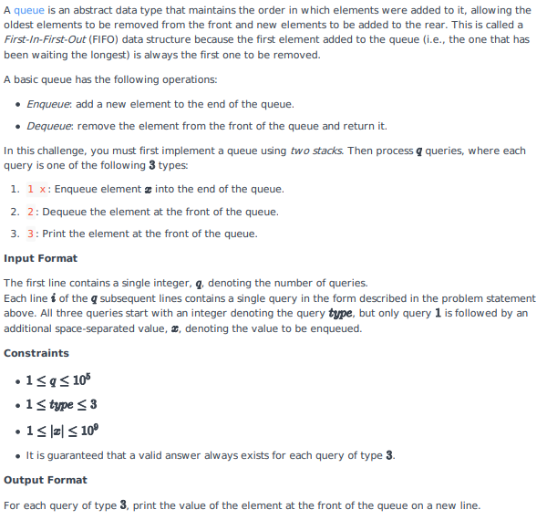 Hackerrank | Queue using Two Stacks