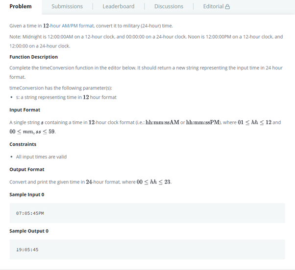 Hackerrank Time Conversion
