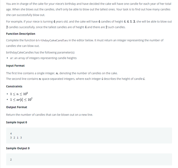 Hackerrank | Birthday Cake Candles
