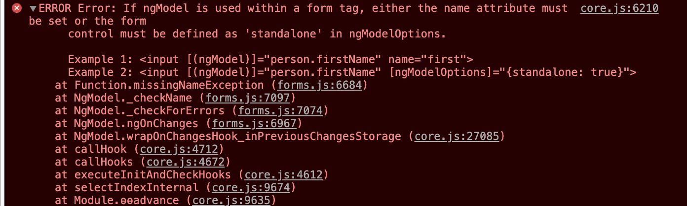 [angular] If ngModel is used within a form tag, either the name attribute must be set or the form