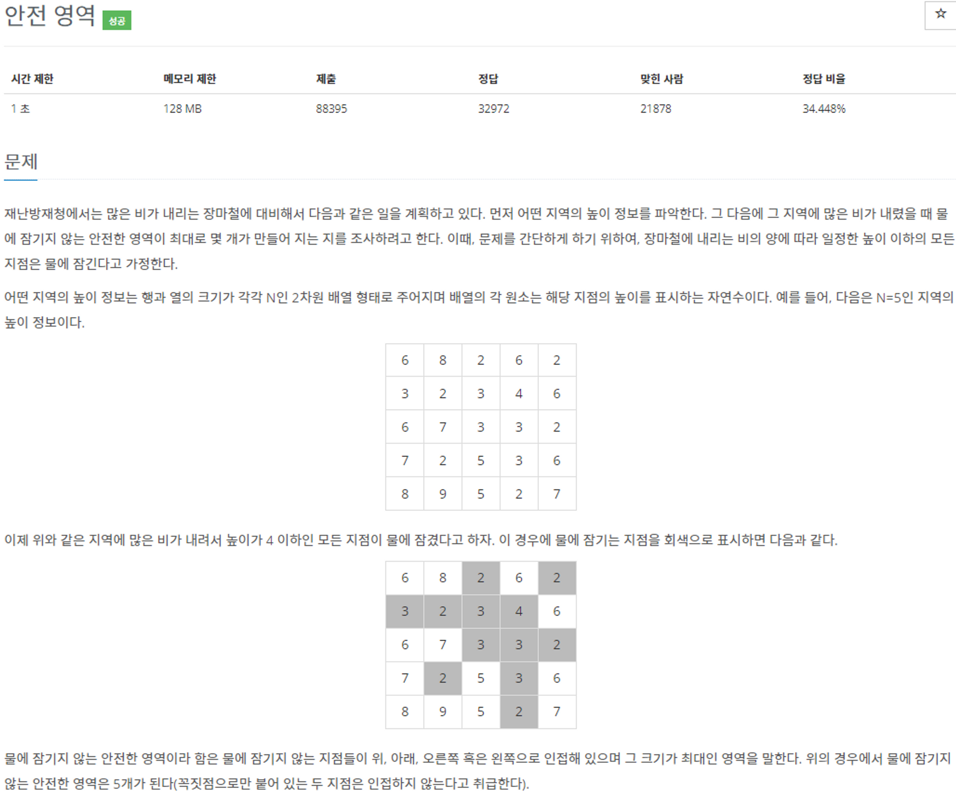 [BOJ] 2468: 안전 영역