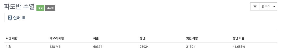 BOJ 9461번 파도반 수열