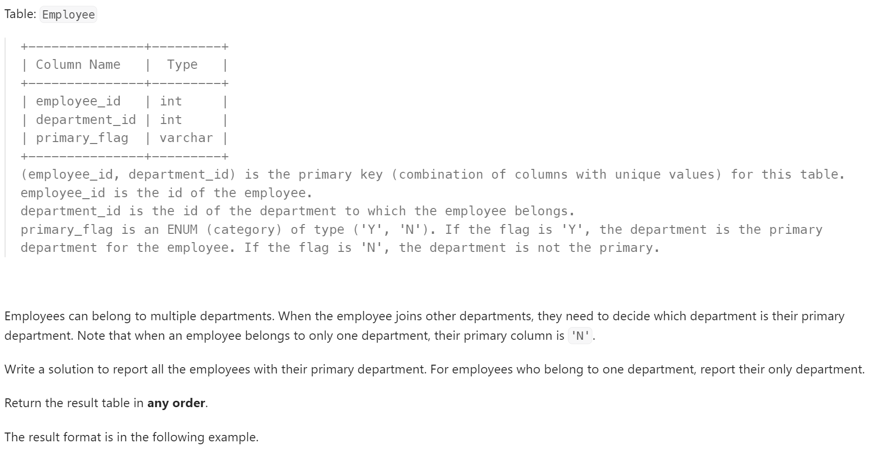 [SQL#107]1789. Primary Department for Each Employee