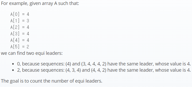 [Codility] 8.2 EquiLeader