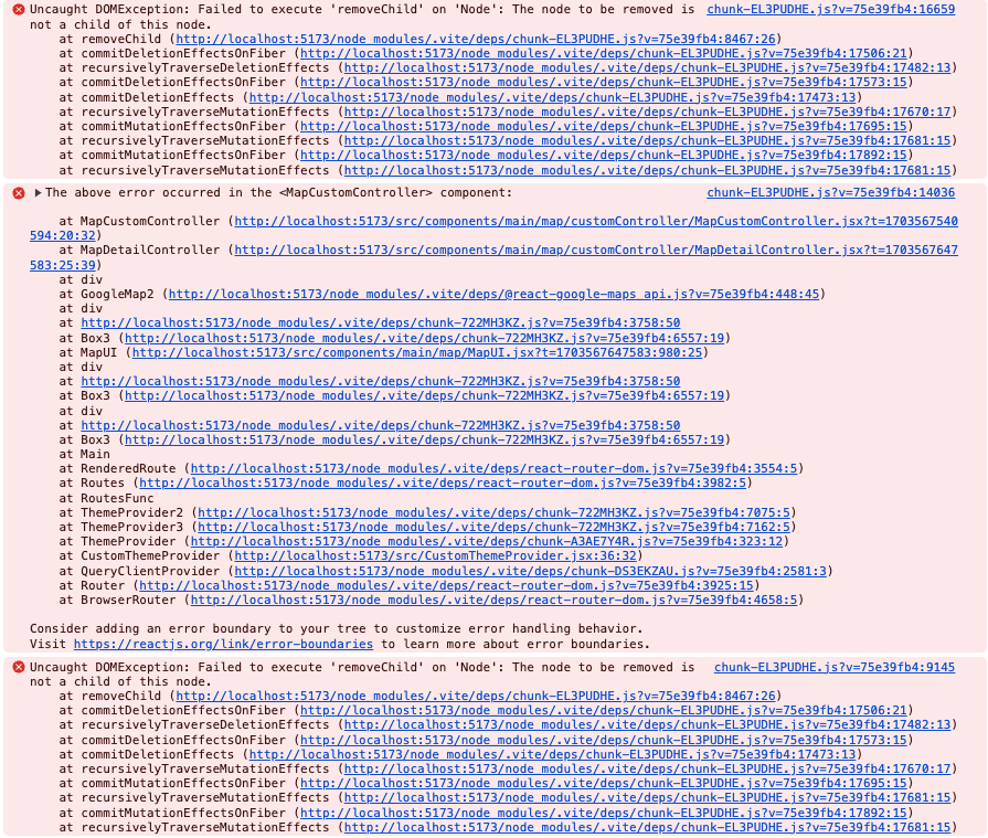 Failed to execute 'removeChild' on 'Node': The node to be removed is ... Failed to execute 'removeChild' on 'Node': The node to be removed is ...