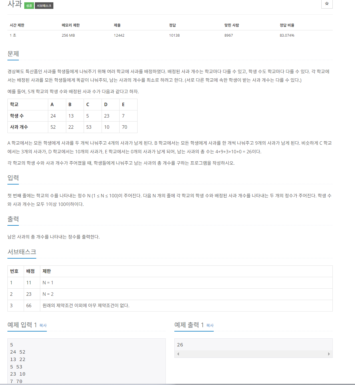 BOJ-10833_사과 (Python)