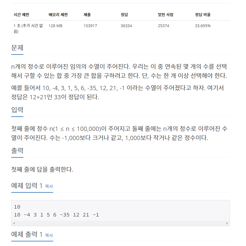 1912 : 연속합(JAVA)