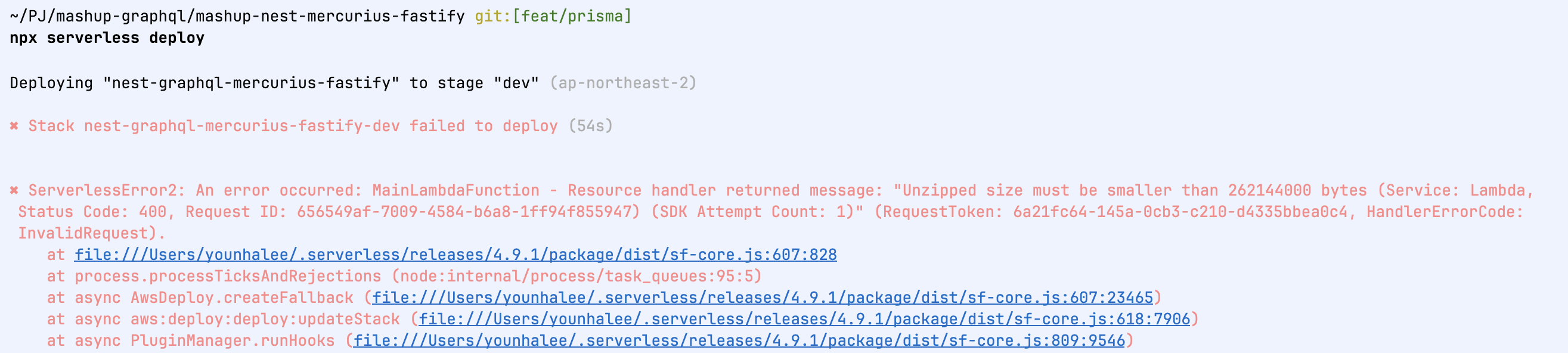Prisma와 AWS Lambda 간 의존성 크기에 따른 배포 제한 문제