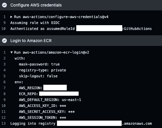 aws-actions/configure-aws-credentials 인증 설정