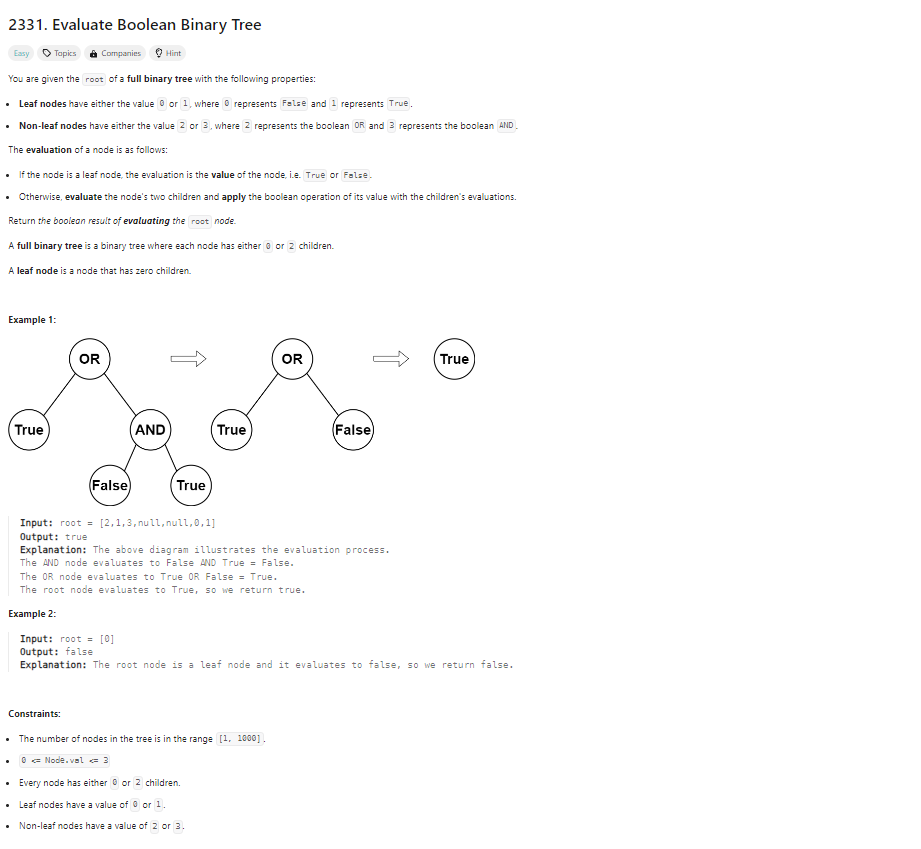 99클럽 코테 스터디 8일차 TIL Evaluate Boolean Binary Tree 99클럽 코테 스터디 8일차 TIL Evaluate Boolean Binary Tree