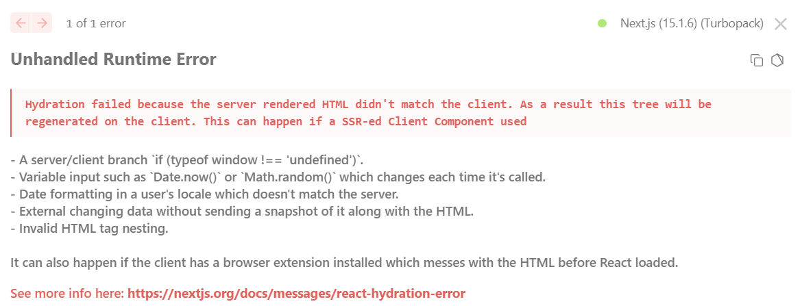 next-theme을 통한 다크모드 구현 시 발생하는 hydration 이슈