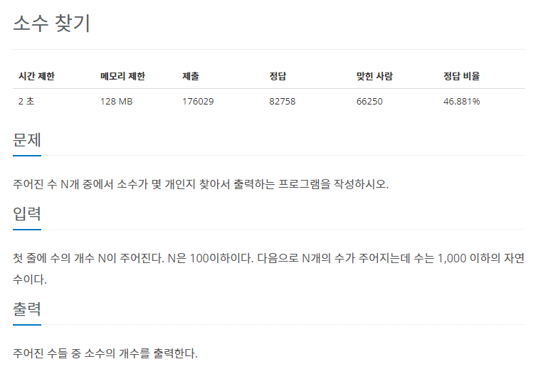 알고리즘 문제풀이 백준 1978 소수 찾기 Python