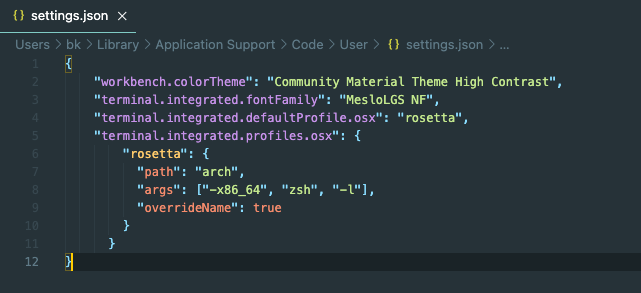 Mac VSCode 터미널 rosetta 설정하기