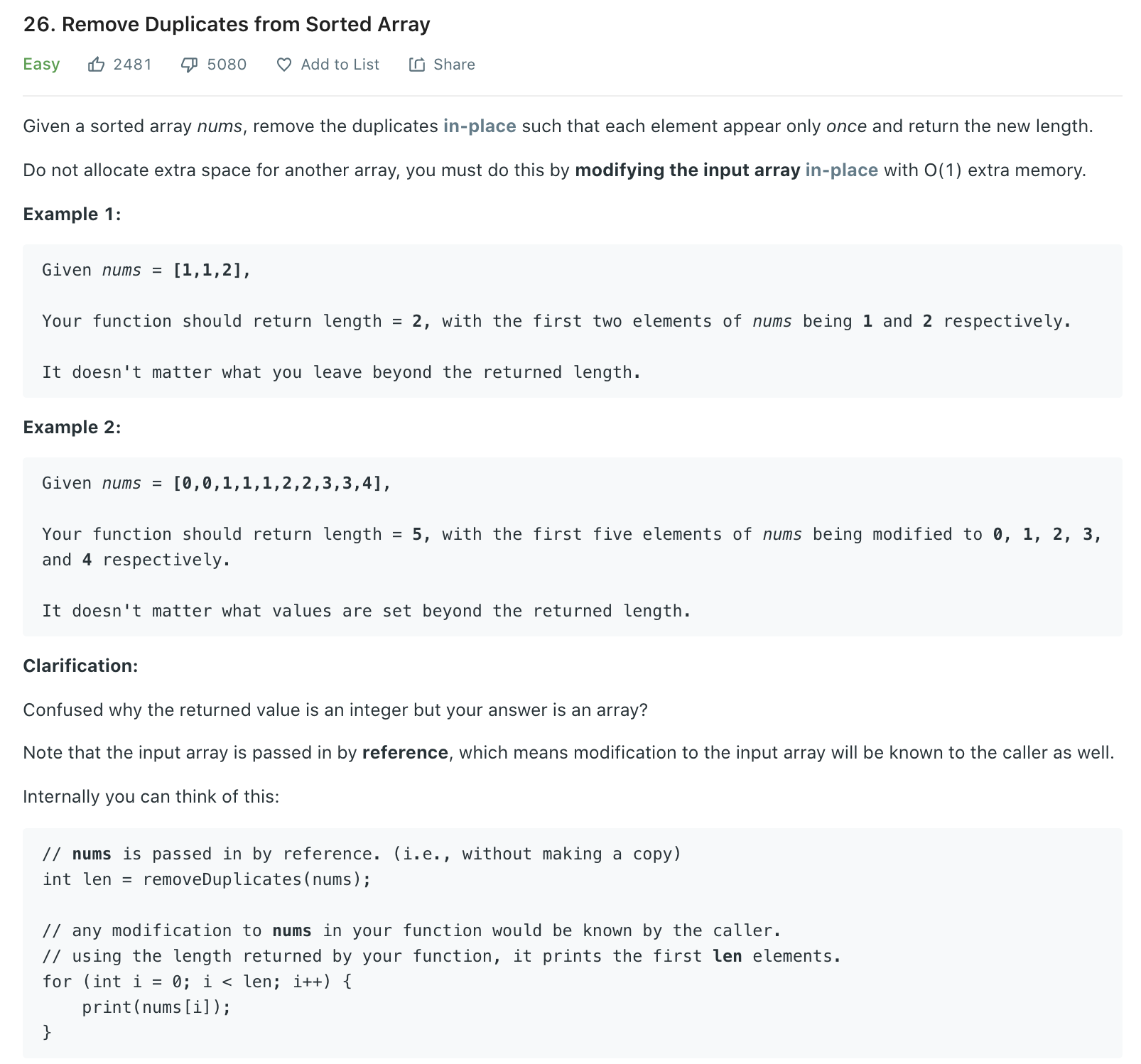 Remove Duplicates from Sorted Array