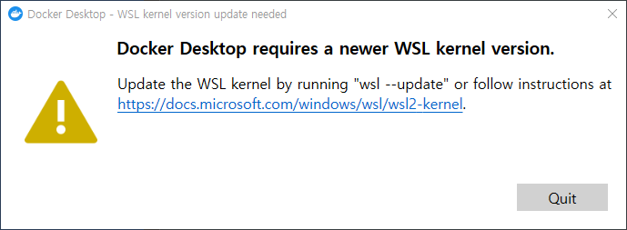 윈도우 Docker 실행 시 Docker Desktop Requires A Newer Wsl Kernel Version 해결법