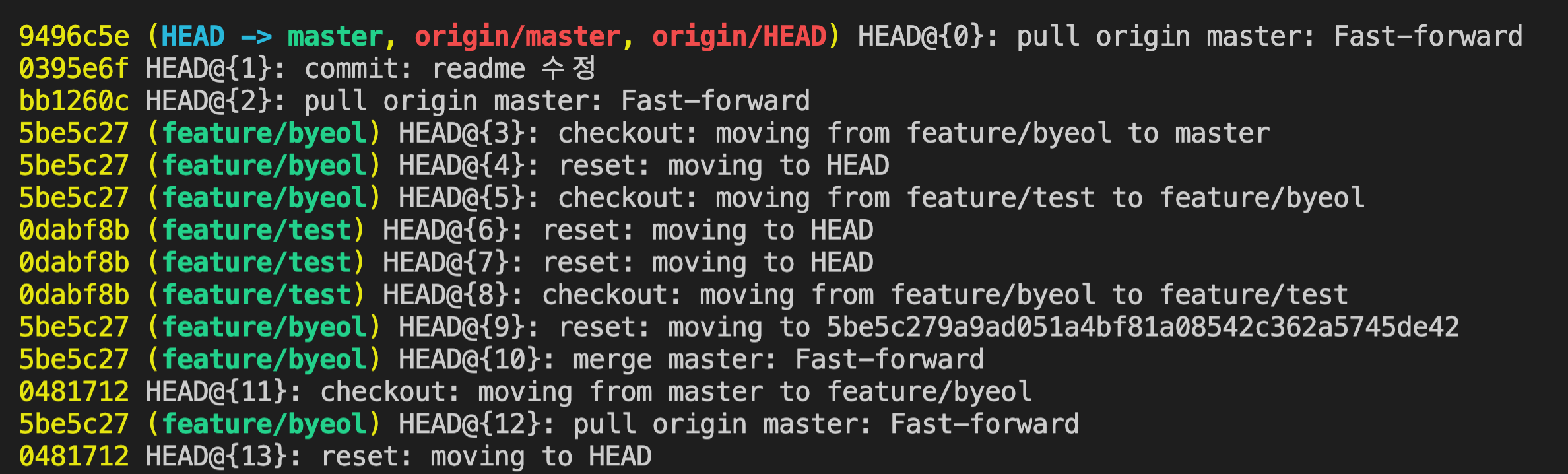 git reflog - HEAD변경 이력 확인하기