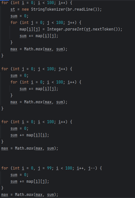 [SWEA D3-1209번] [S/W 문제해결 기본] 2일차 - Sum
