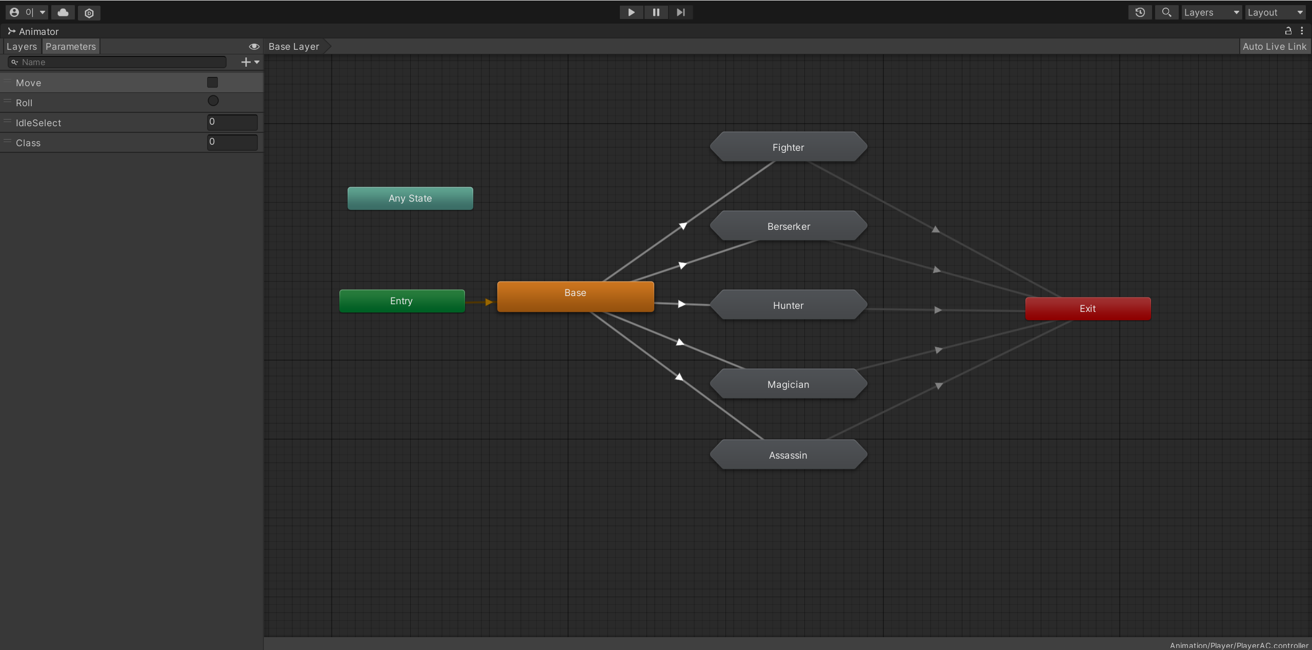 RPG 만들기 - 11 (직업별로 애니메이션과 무기설정)