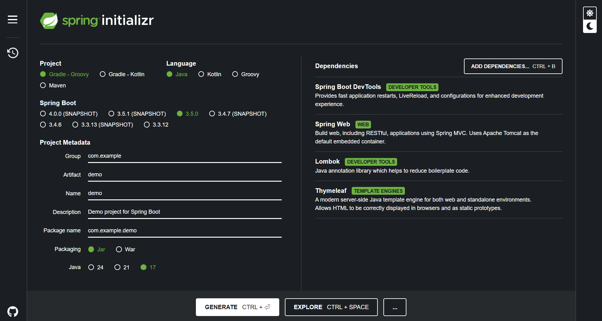 Starting Spring boot web server
