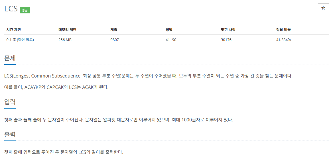 백준 9251번 LCS JAVA