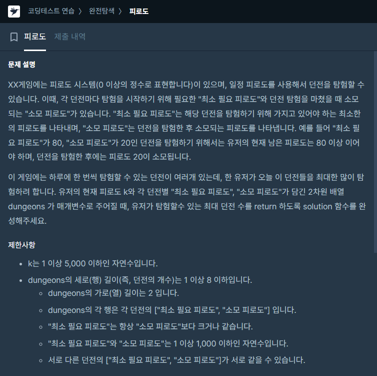 프로그래머스 Lv. 2 피로도 JAVA, Python