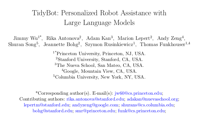[논문 리뷰] TidyBot: Personalized Robot Assistance with Large Language Models