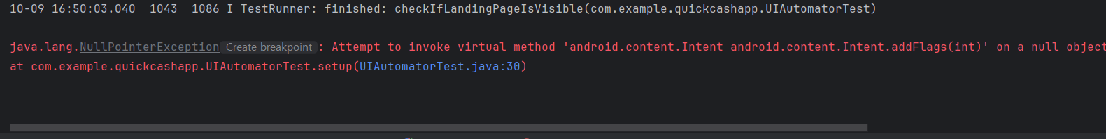 [Android Studio] UIAutomatorTest에서의 java.lang.NullPointerException 오류