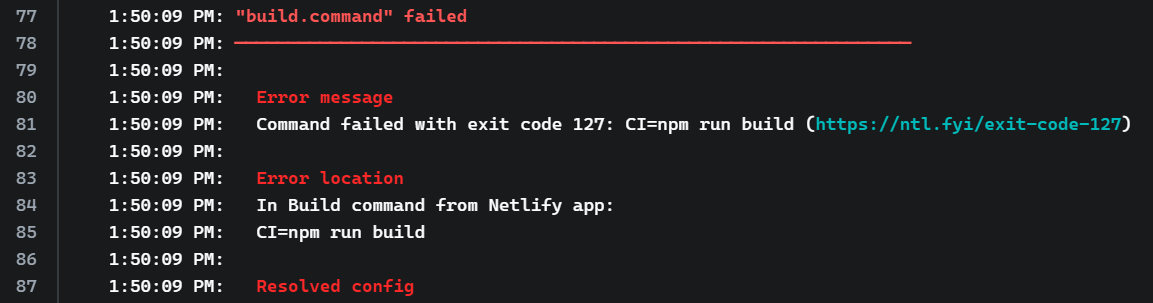 Netlify "build.command" failed 오류 해결