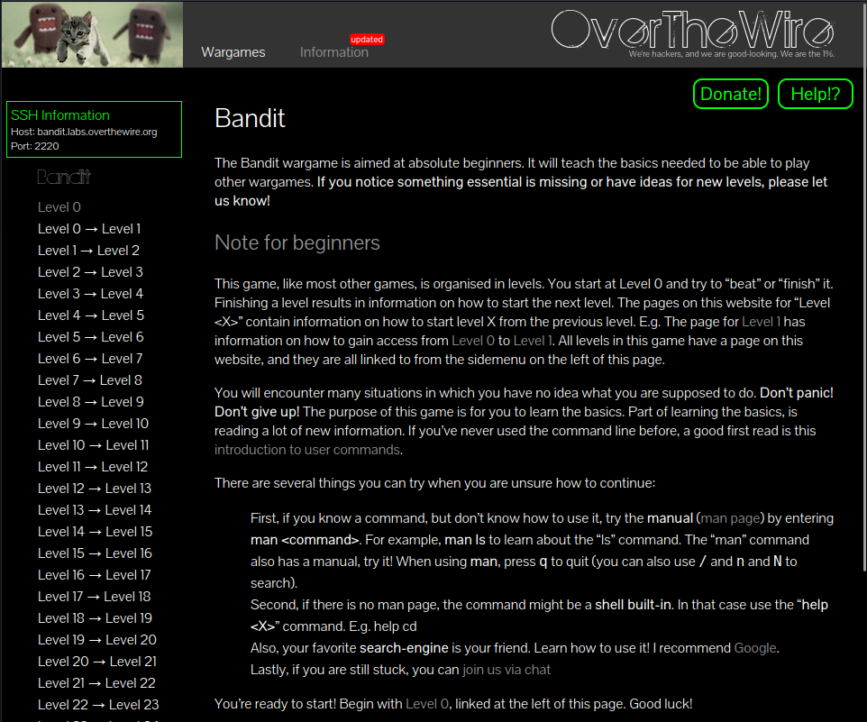 OverTheWire: Bandit0 (Login) OverTheWire: Bandit0 (Login)