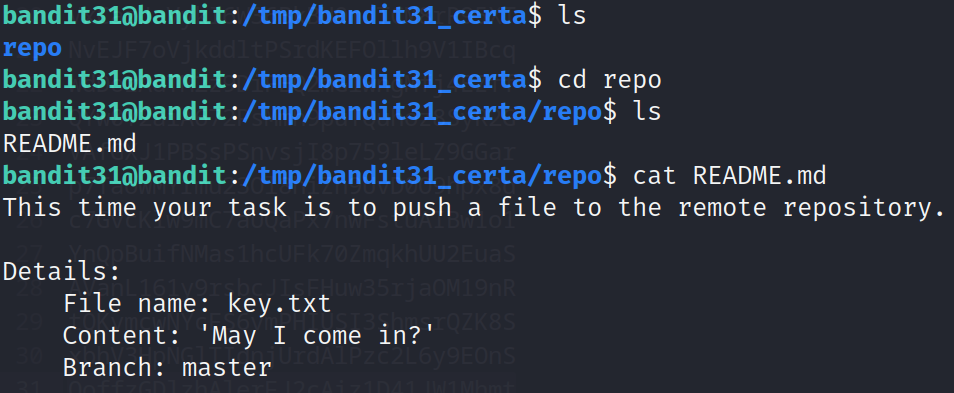 OverTheWire: Bandit git (Level 31 → Level 32) OverTheWire: Bandit git (Level 31 → Level 32)