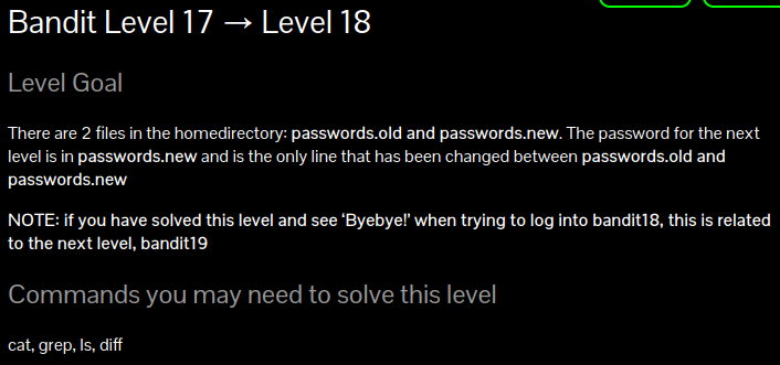 OverTheWire: Bandit Network Connection (Level 17 → Level 18)