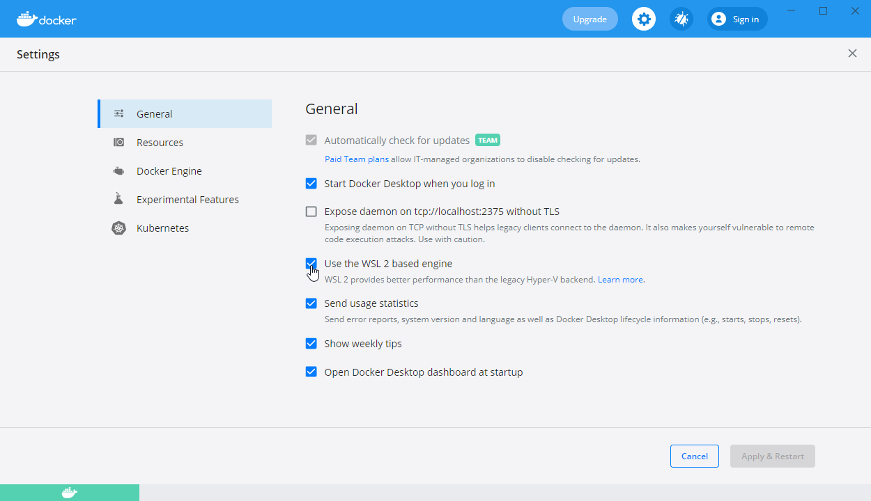 WSL2와 도커 데스크탑(Docker Desktop for Windows) 연동