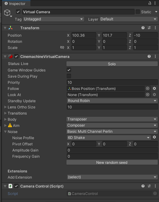 [Unity] 화면 흔들림 Virtual Camera로 구현하기