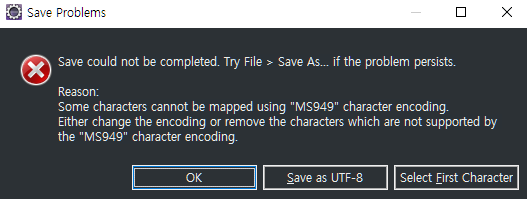 Some characters cannot be mapped using "MS949" character encoding.