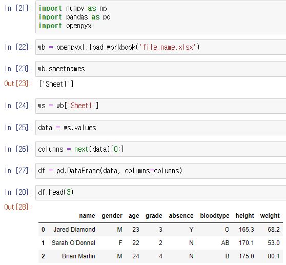 [Python] Pandas에서 xlsx 파일 열기