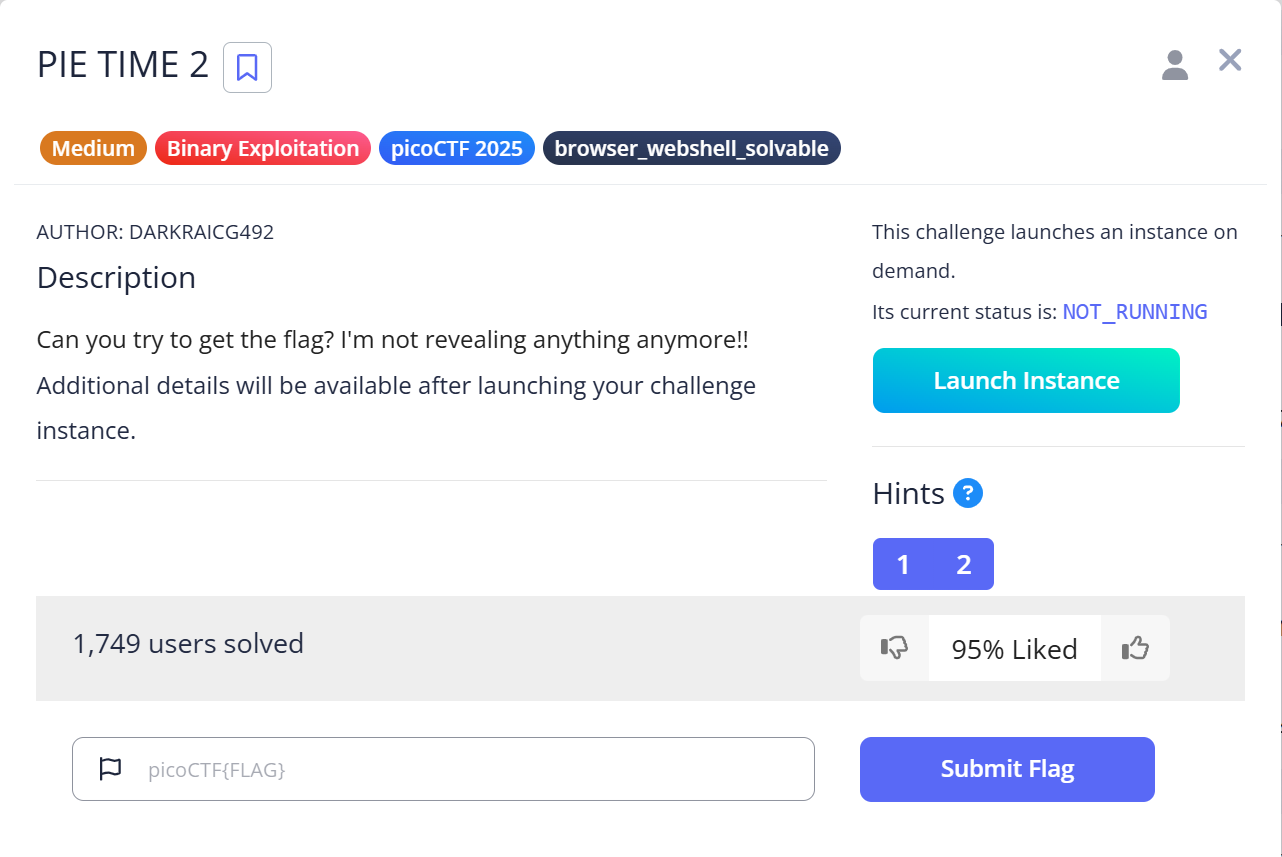 picoCTF - PIE TIME 2 Write-up