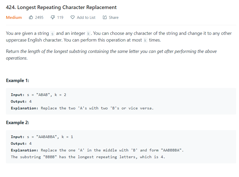 77. Longest Repeating Character Replacement