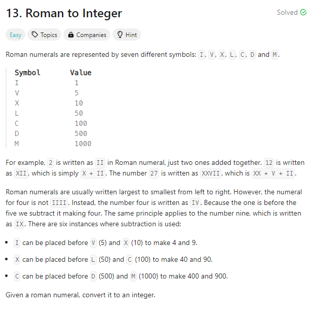 LeetCode - Roman to Integer