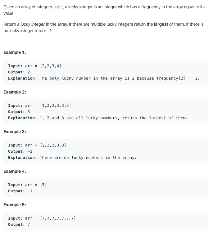 Leetcode 1394. Find Lucky Integer in an Array