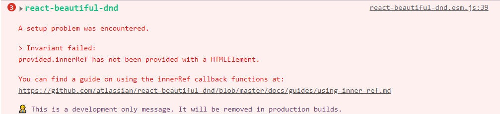 [React]React-beautiful-dnd 오류 Invariant failed: provided.innerRef has not been provided with a ...