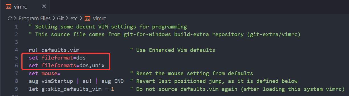 [Git Bash (Window)] vim의 fileformat=dos 변경 필요성과 방법