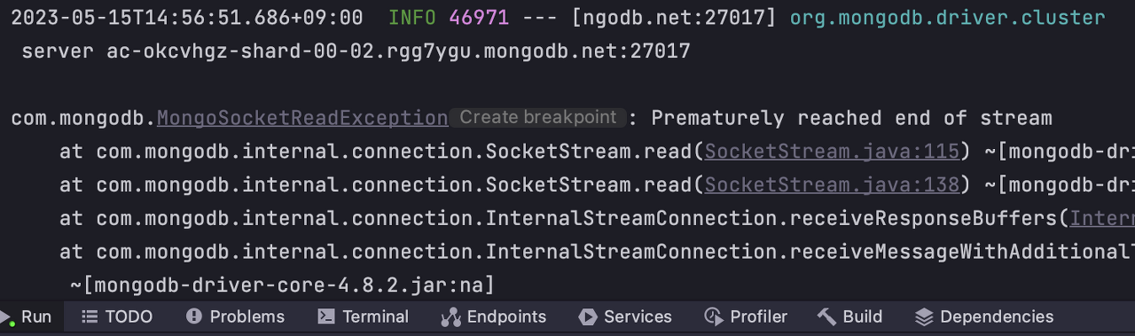 스프링부트MongoDB@Community 5.0.ver 유휴시간설정(Prematurely reached end of stream ~ 오류해결)
