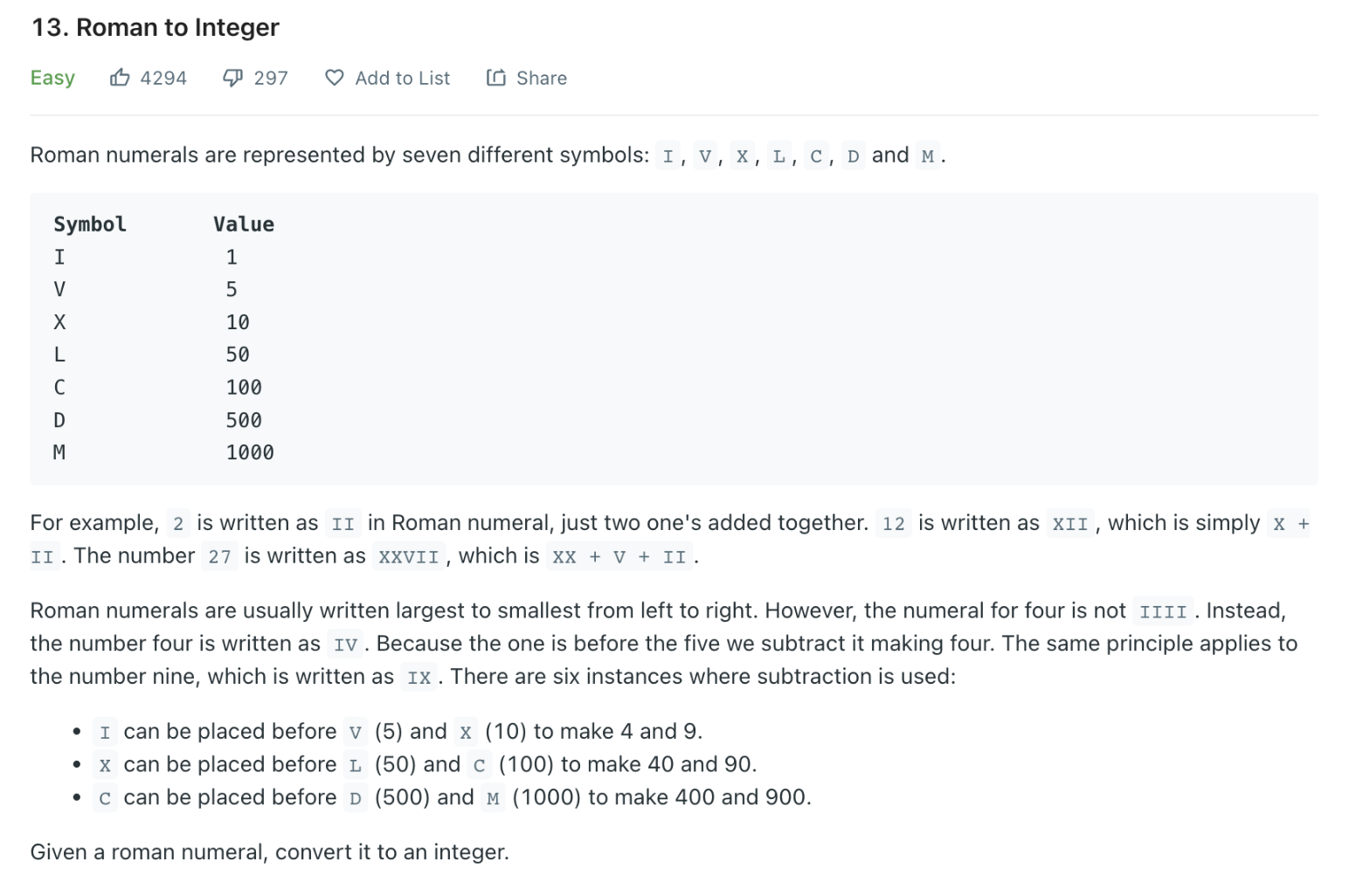 Roman To Integer Position Logic